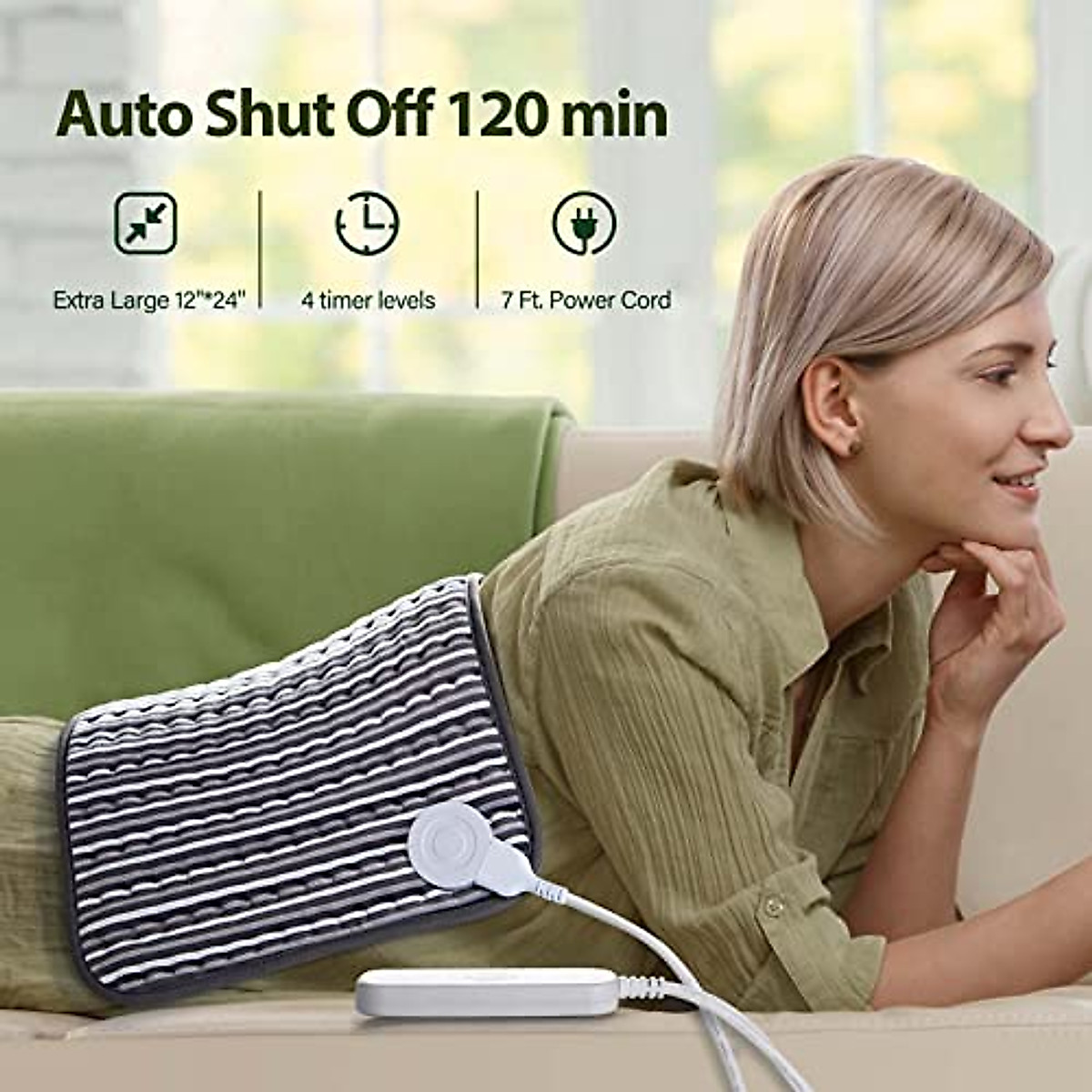 Heating Pad for Back, Neck and Shoulder Pain Relief, Electric Heating Pads for Cramps with 6 Heat Settings, Auto Shut-Off, Moist Dry Heat Options, Machine Washable, 12" x 24", Gifts for Women, Men