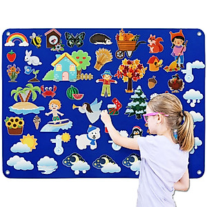 Craftstory Kids Weather Flannel Felt-Board Story for Toddlers Preschool Toys Season Weather Circle-Time Learning Centre 48 Pieces Early Educational Classroom Activity 3.5 Ft Wall Hang Gifts