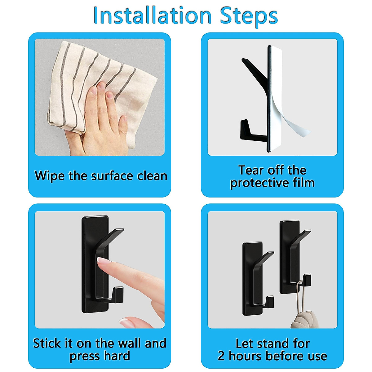 chengcan Self Adhesive Wall Hook Can Withstand 20 LB of Adhesive Carbon Steel Space Aluminum Hook Used for Coat Hooks Bathroom Towel Hanging Door Kitchen Storage Hook (Black 2 Pack)