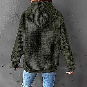 LAGKQS Waffle Hoodie Women Solid Color Casual Drawstring Pullover Sweatshirts Basic Sweatshirt with Pockets Fall Hooded 2023 Loose Fashion Blouse Clothes Comfy Crop Top Plus Size Outfits Green