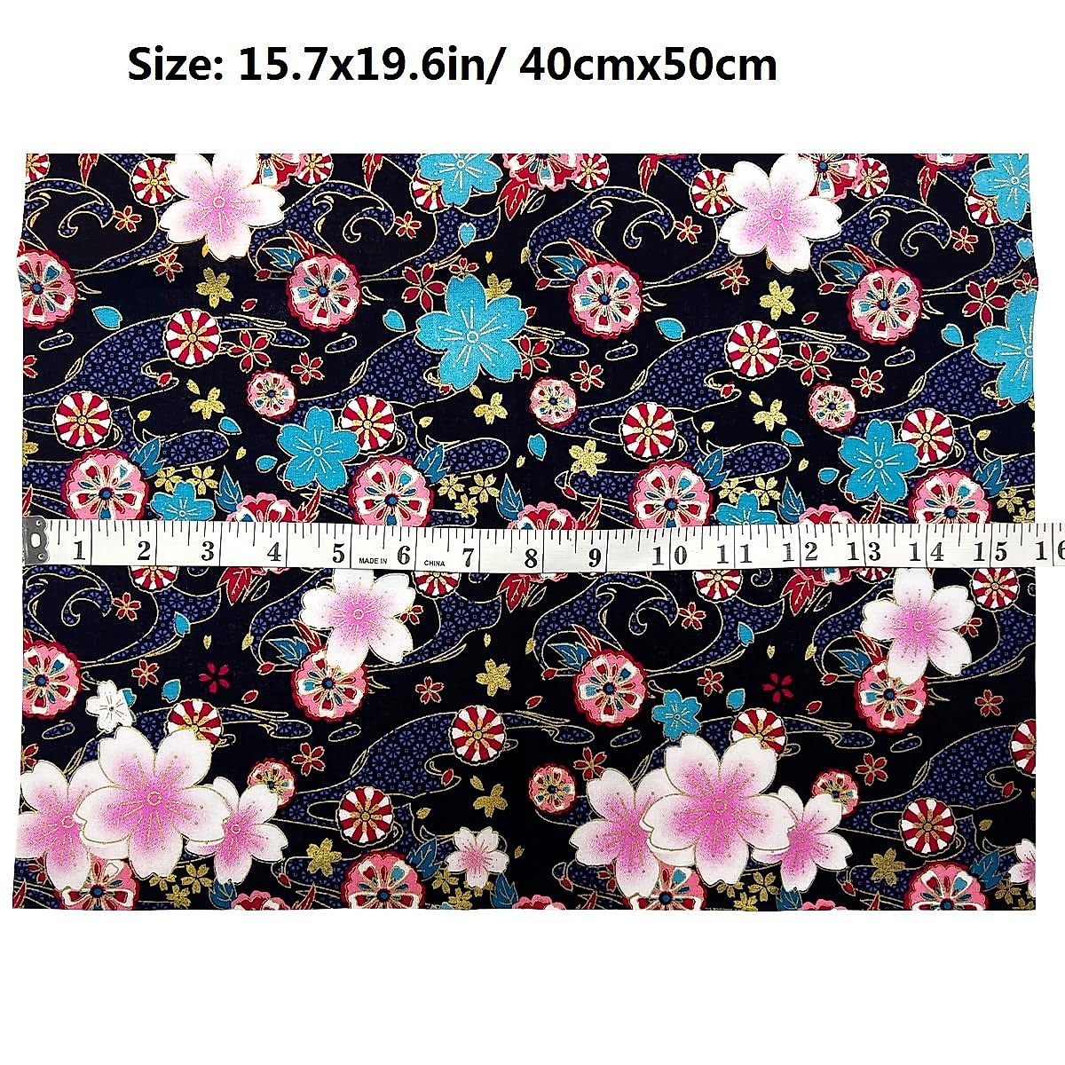 Queenbox 6PCS Japanese Printed Fabric, 15.7x19.6" Furoshiki Cloth, Traditional Sakura Printed Waves Cotton Sewing Fabric for Kimono Cheongsam Bag DIY Quilting