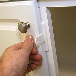 Qdos Safety Adhesive Double Door Cabinet Lock | White | Easy One Handed Operation - Patented ZeroPinch Design - Only Fits Standard Framed Cabinets and Furniture - Baby Proofing Doesn't Have to be Ugly