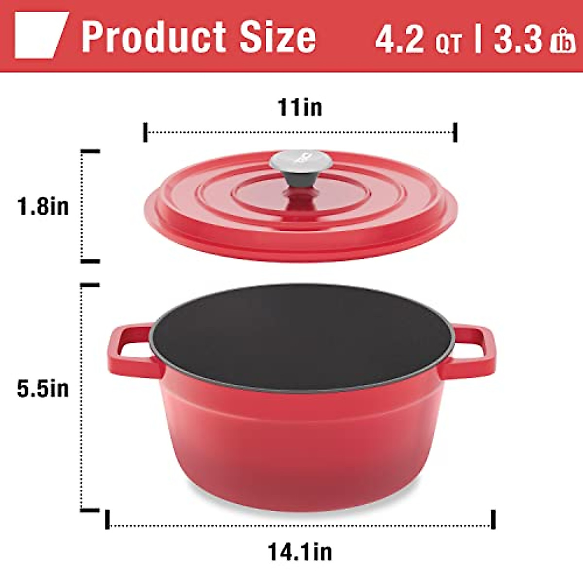 Dezin Dutch Oven, 4.2 Quart Non-stick Enamel Coated Dutch Oven with Handle for Roasting and Braising, Cast Aluminum Dutch Oven Pot with Lid for Gas, Electric Induction, Hot Plate