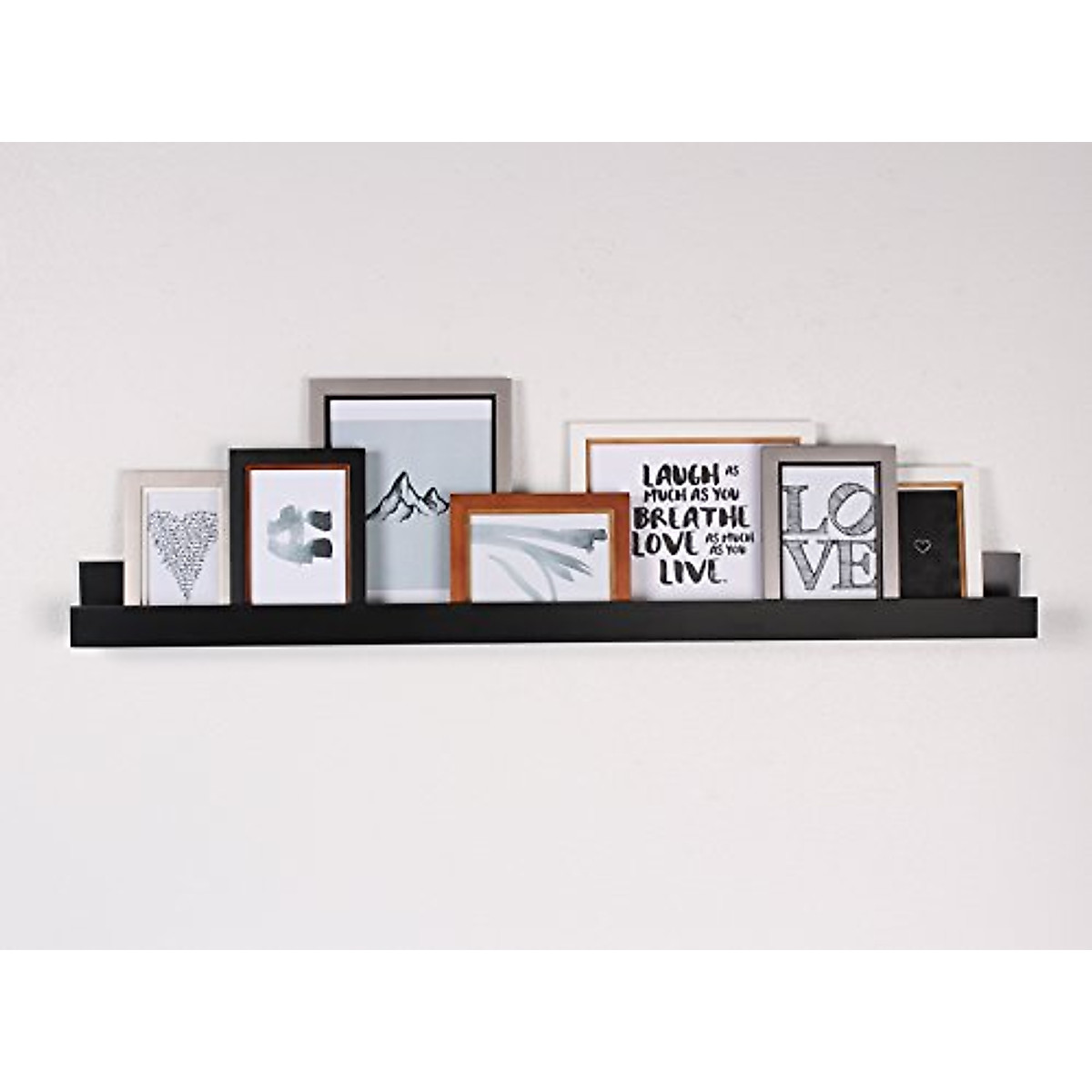Kate and Laurel Levie Wood Floating Wall Shelf Picture Frame Holder Ledge, Black