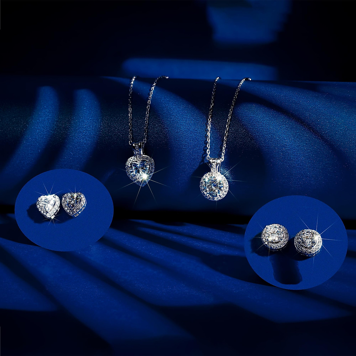 Coodilor Necklace for Women 925 Sterling Silver Pendant Necklace 18K White Gold Necklace 1.2ct Moissanite Three Wearing Styles cubic zirconia Necklace LED Light Gift Box