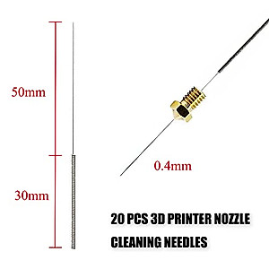 3D Printer Nozzle Cleaning Needles Kit-0.4mm 20 PCS Stainless Steel 3D Printer Nozzle Cleaner Needle Tool Kit, 3D Printer Parts & Accessories
