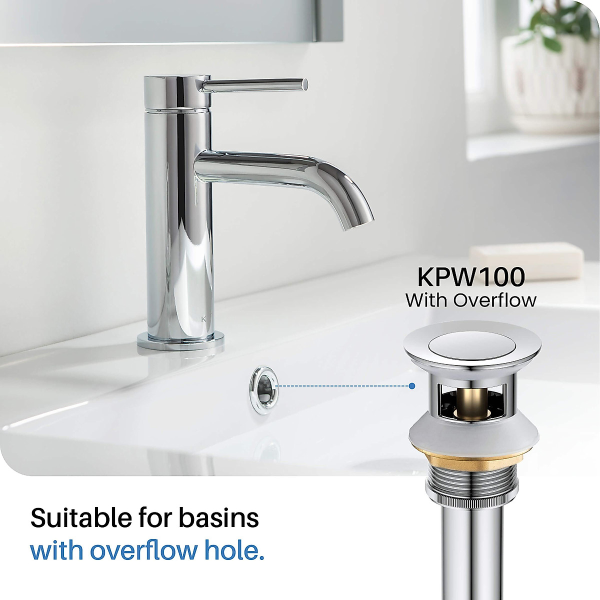 KIBI KBF1010 Solid Brass Single Handle Single Hole Circular X Faucet for Bathroom Sink with Pop Up Drain | High Arc Faucet Spout | Chrome Finish | Corrosion and Rust Resistant