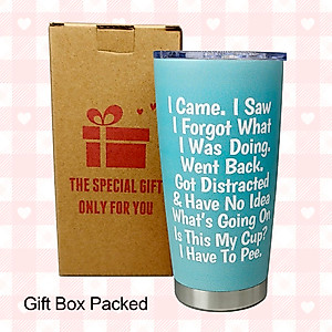 CTIGERS Funny Tumblers for Senior Citizens 20 oz Tumbler with Lid and Straw I Came I Saw What I Was Doing Travel Mug gifts for Grandma Grandpa Elder Mom Dad Aunt Birthday Gifts Retirement Gifts Cyan