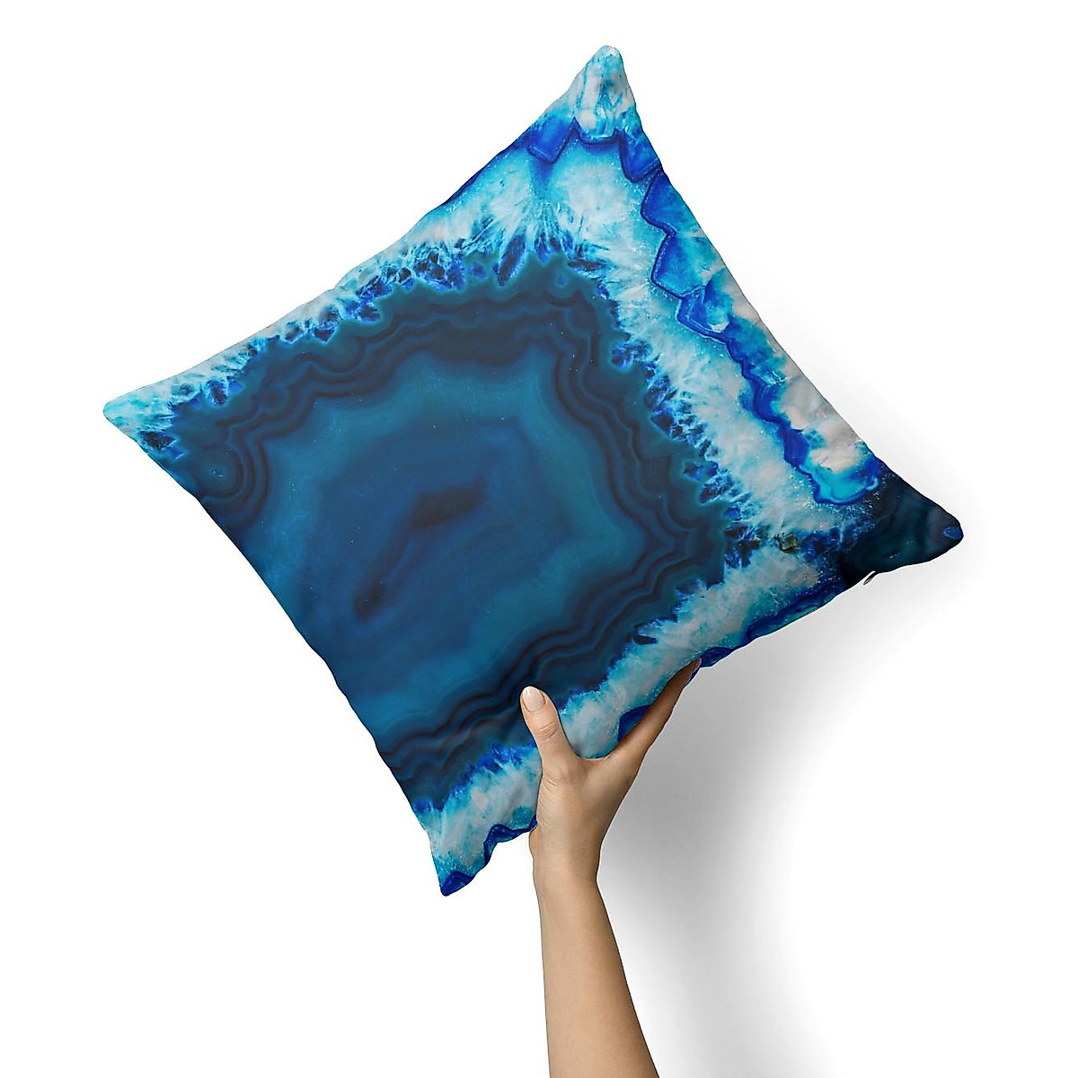 iiRov Summer Design Ink-Fuzed Decorative Throw Pillow - Vivid Blue Agate Crystal