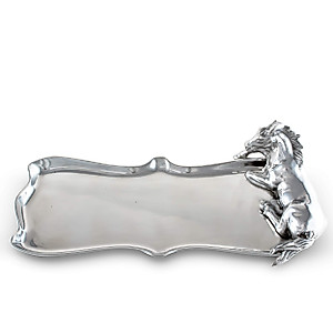 Arthur Court Designs Aluminum Horse Figural Platter Food Serving Tray Equestrian Polo Theme Metal Artisan Quality Hand Polished Tarnish-Free 18.5 inch x 14 inch Tall