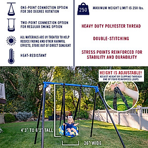 AIR Swing Round Inflatable Saucer Tree Swing - Heavy-Duty & Safe, Adjustable Indoor & Outdoor Swing for Kids 3+, for Any Jungle Gym Playground or Treehouse, 26" Blue/Yellow