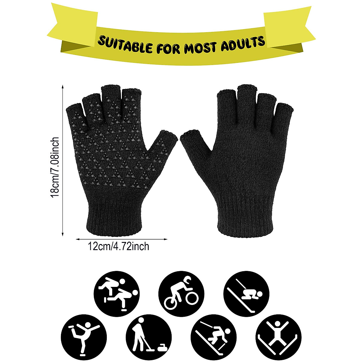 4 Pairs Unisex Winter Half Finger Knit Gloves Stretchy Non-Slip Winter Warm Knitted Fingerless Gloves (Black, Dark Gray, Gray, Brown)