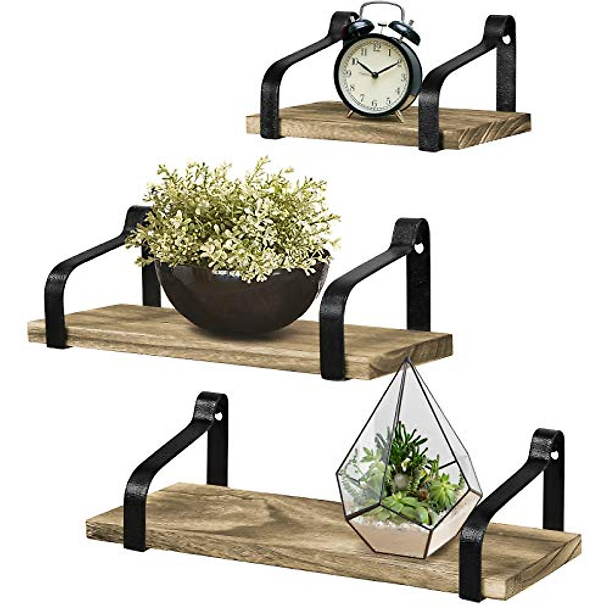 Greenco Rustic Floating Shelves, Decorative Wall Mounted Storage Shelves For Living Room, Dining Room, Office, Bedrooms- Set of 3