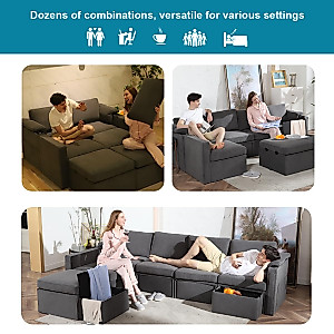 BELUXI modular sectional couches for living room lounge sofa U shaped couch furniture sets l shape sleeper bedroom comfy modern (Grey, U Shaped Sectional-1)
