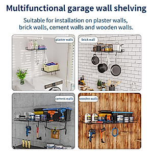 2 Pack Garage Wall Shelf, Wall Mounted Storage Shelves, Heavy Duty Metal Shelves for Room Wall, Loads 130 LBS Floating Shelves Mesh Storage Rack for Garage, Office, Basement,Wall Cabinet and Kitchen