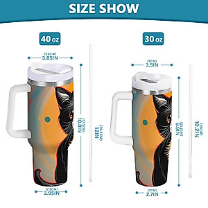 Cat Cartoon Tumbler with Handle and Straw 30-40 Lid Cup Holder Compatible for Travel Insulated Stainless Steel Cup Food Grade PP Gifts for Him Her BPA-free