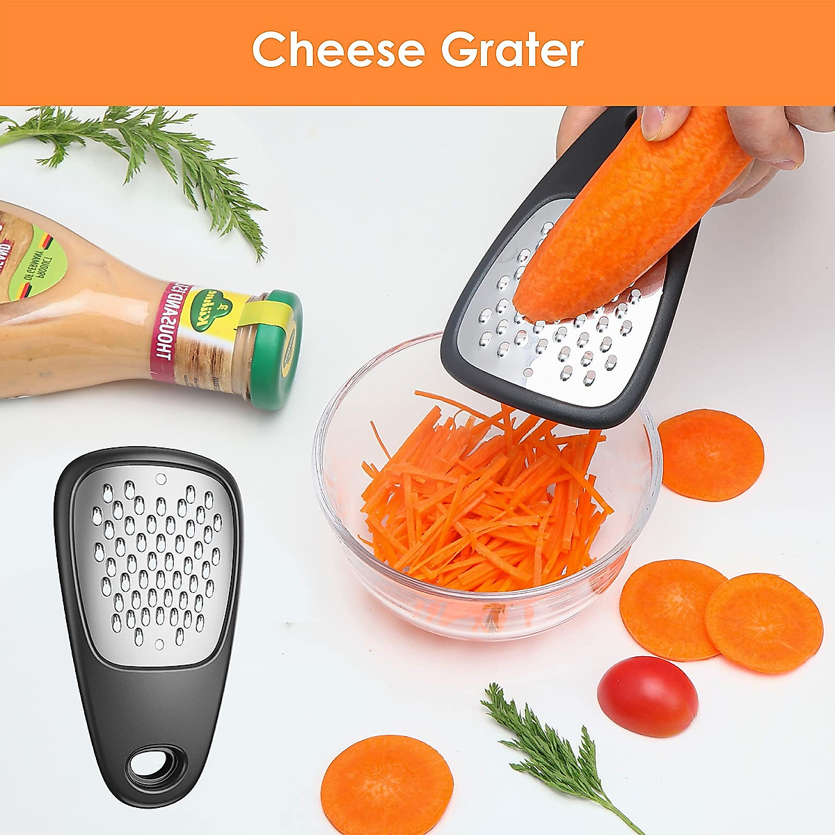 Pisol Kitchen Unique Gadgets Set 6 Pieces, Space Saving, Cheese Grater, Bottle Opener, Fruit Vegetable Peeler, Pizza Cutter, Garlic Ginger Grinder, Herb Stripper Gift Set