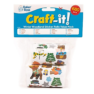 Baker Ross AX461 Winter Woodland Sticker Rolls - Pack of 680, Kids Stickers, Ideal for Children's Arts and Crafts Projects, Great for Card Making and Scrapbooking