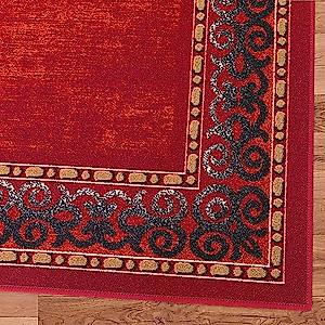 Antep Rugs Alfombras Bordered Modern 5x7 Non-Slip (Non-Skid) Low Pile Rubber Backing Indoor Area Rug (Maroon Red, 5' x 7')