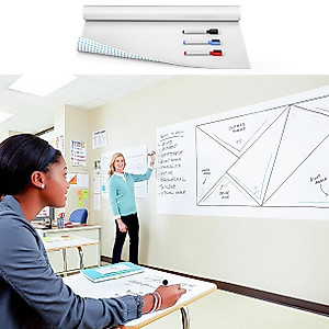 Nicpro Dry Erase Whiteboard Sticker Wall Decal, 17.7" X 78.7"(6.5 ft) Self-Adhesive White Board Peel Stick Paper to Do List with 3 Color Water-Based Pens for School, Office, Home, Kids Drawing