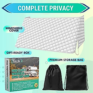 LATCH.IT RV Windshield Cover Class C | RV Front Windshield Cover Class C Compatible with Ford 1997-2023 | Class C Motorhome Windshield Cover w/Upgrade Mirror Cutouts and Elastic Corner Bands