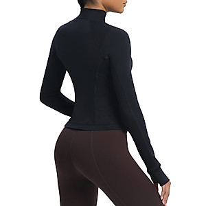 AVGO Long Sleeve Workout Shirts for Women Half Zip Pullover Cropped Sweatshirt Athletic Yoga Shirts(Black,Large)