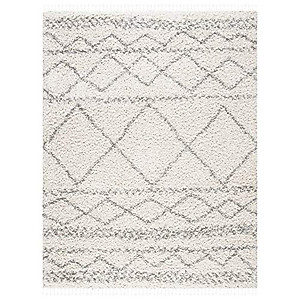 SAFAVIEH Pro Luxe Shag Collection 9' x 12' Ivory / Light Grey PLX436A Moroccan Boho Tassel Non-Shedding Living Room Bedroom Dining Room Entryway Plush 2.4-inch Thick Area Rug