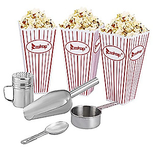 DDUPStore Commercial Popcorn Popper Machine Countertop Popcorn Maker with 8 Ounce Kettle, Popcorn Containers, Large Capacity Built-in Insulation Deck (Double Door,Red)