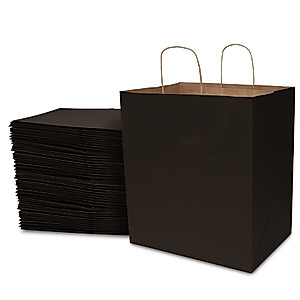 Prime Line Packaging 14x10x16.5 100 Pack Small Shopping Bag, Black Paper Bags with Handles for Small Business, Boutique, Thank You Gift Bags Bulk