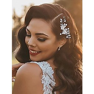 Catery Flower Bride Wedding Hair Comb Pearl Crystal Side Combs Leaf Bridal Hair Piece Clips Hair Accessories for Women and Girls