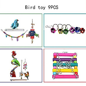 Bird Toys Parrot Toys - 9Pcs Parrot Swing Chewing Toys Cockatiels, Macaws, Parrots, Love Birds, Finches Parakeet Toys Bird Cage Accessories
