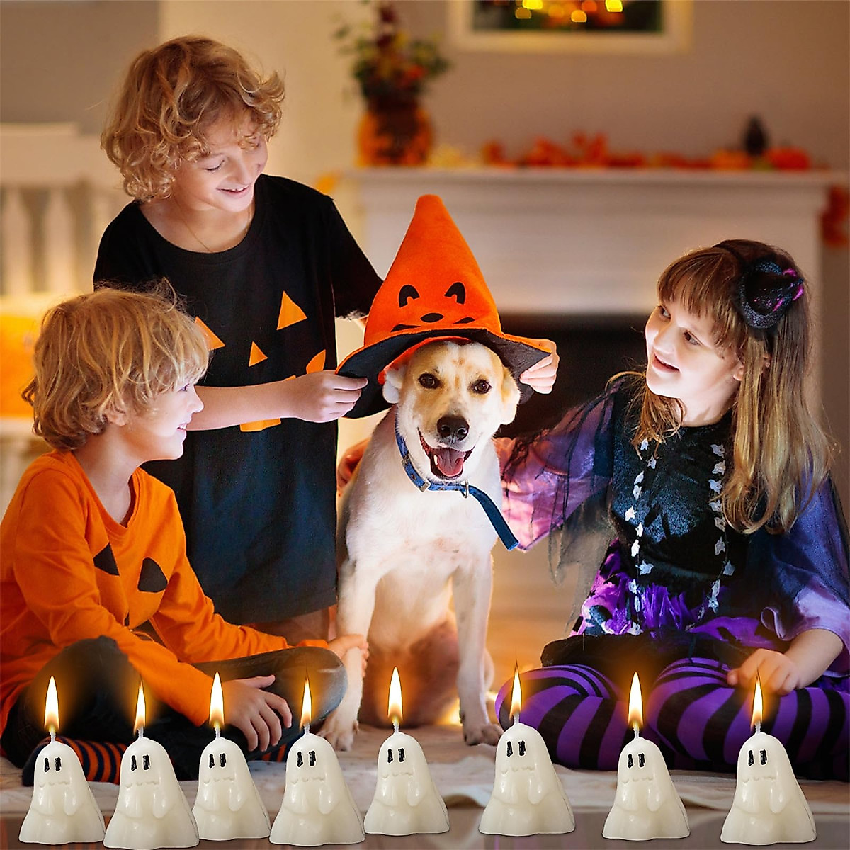 Asbondy 6 Pcs Halloween Ghost Candles, Cute Ghost Decorative Candle Set, Burning Candles, White Soy Wax Horror Candles for Halloween Party and Table Decorations