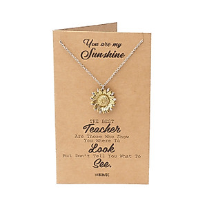 quan jewelry Sunflower Necklace for Teacher with Inspirational Greeting Card (Two Tone)