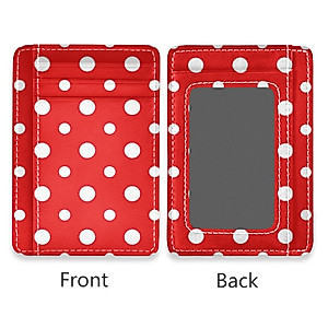 OTVEE Red and White Polka Dot Slim Minimalist Wallet Small Card Wallets PU Leather Front Pocket Wallets