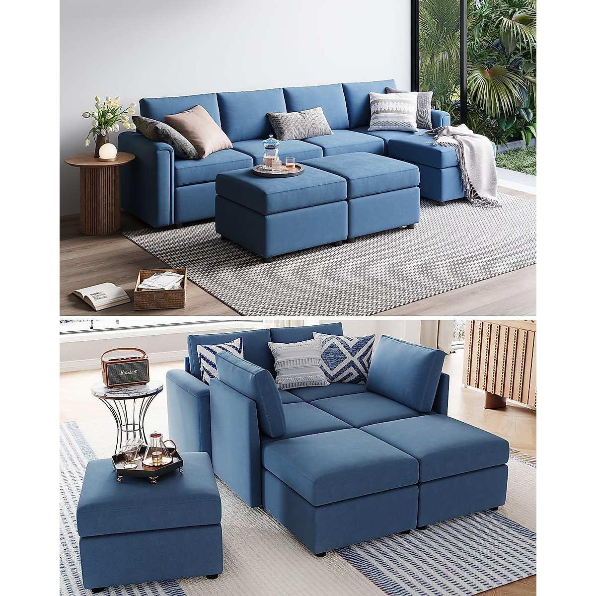 LINSY HOME Modular Sectional Sofa, Convertible U Shaped Sofa Couch with Storage, Memory Foam, Modular Sectionals with Ottomans, 7 Seat Oversized Sofa Couch with Chaise for Living Room, Blue
