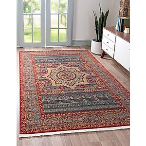 Unique Loom Palace Collection Area Rug - Saray (5' 1" x 8' Rectangle, Navy Blue/ Rust Red)