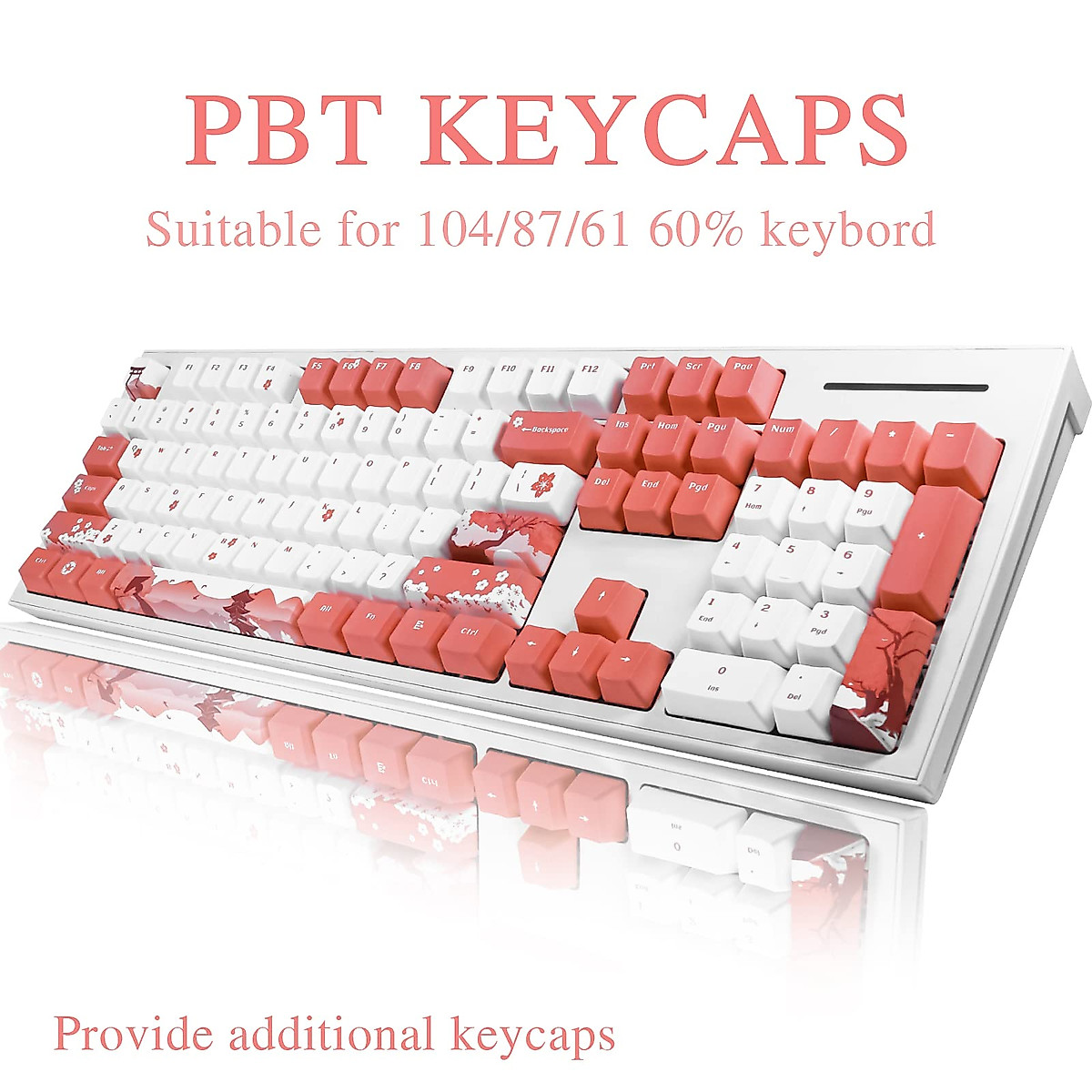 Uuoeebb PBT Keycaps, Heat Sublimation 104 PBT Keycap OEM Key Set for MX Switches Mechanical & Optical Gaming Keyboard (Sakura)