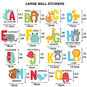 Mienno Alphabet Wall Decals, Animal Alphabet Wall Stickers for Kids Room, Nursery Room, Classroom, Removable Vinyl Animal Alphabet Stickers Decals