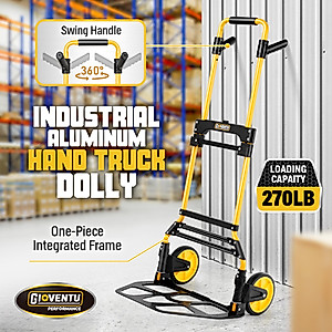 Upgraded Folding Hand Truck and Dolly, 270LB Capacity Foldable Hand Truck with Telescoping Handle & Silent TPR Wheel, Portable Dolly Cart with Non-Slip Aluminum Plate & Elastic Rope for Moving, Office