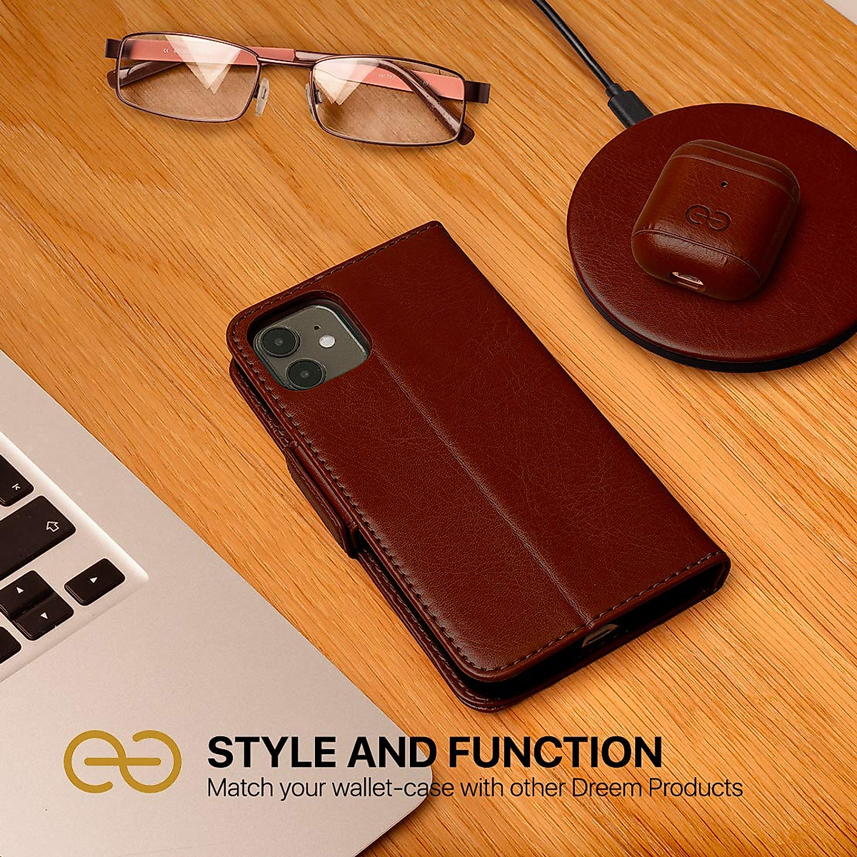 Dreem Fibonacci 2-in-1 Wallet Case for Apple iPhone 8 Plus & 7 Plus - Luxury Vegan Leather, Magnetic Detachable Shockproof Phone Case, RFID Card Protection, 2-Way Flip Stand - Coffee