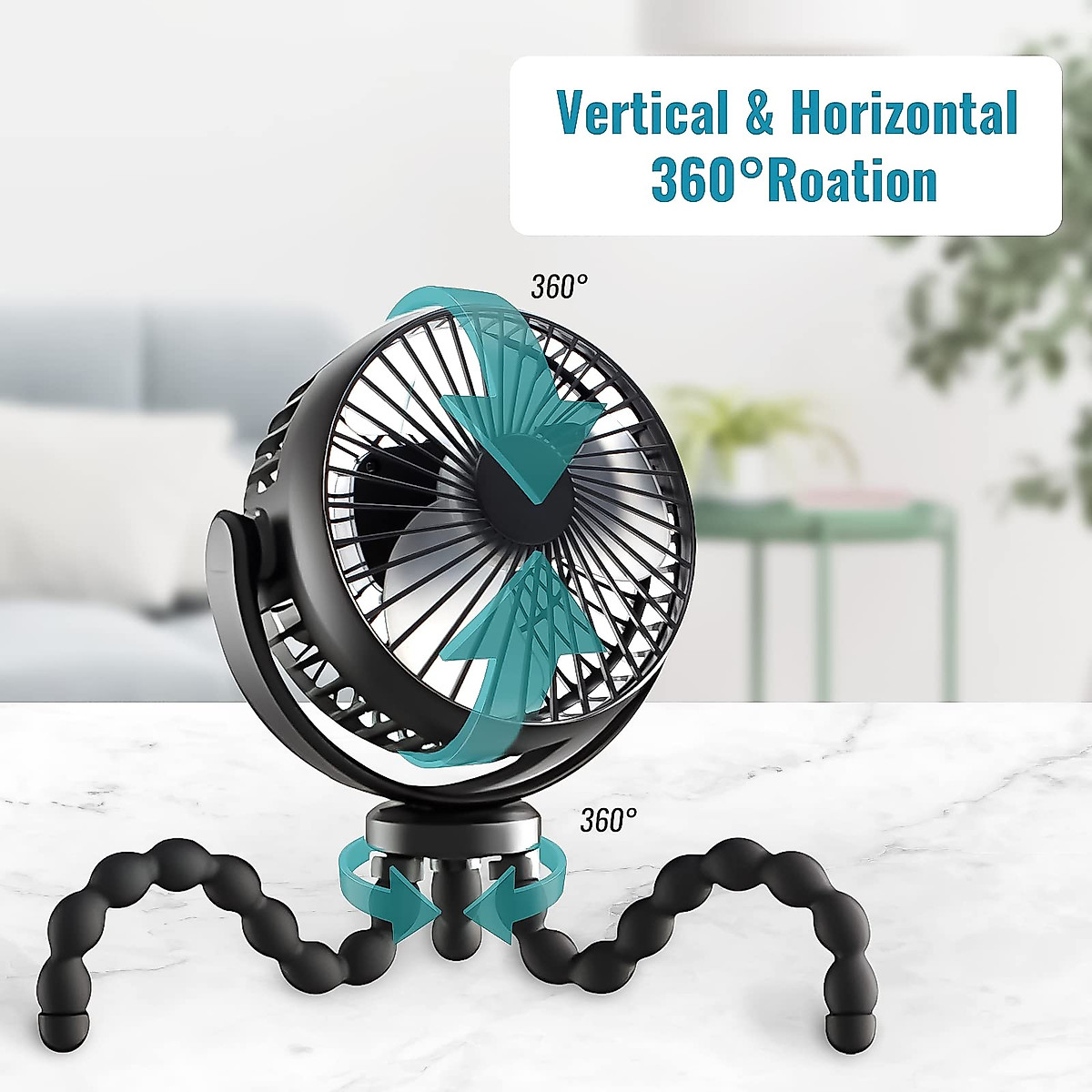 SOVONCARE Stroller Fan Clip on for Baby, Portable Fan for Stroller, Car Seat Fan, Mini Handheld Fan 5200mAh 360°Rotatable Fan with Octopus Tripod Adjustable 3 Speeds Idea Gift