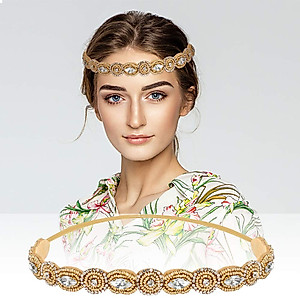 6 Pack Elastic Rhinestone Headbands for Women, Vintage Beads Rhinestone Hair Headband, Handmade Fashionable Diamond Elastic Headbands for Lady Brides Women Girls