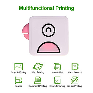 NIGRITY Poooli L1 Mini Portable Inkless Printer 203DPI Bluetooth Connection for Journal Crafts Travel Photos for Mobile Phone with 1 Roll Paper 57 * 30mm Pink