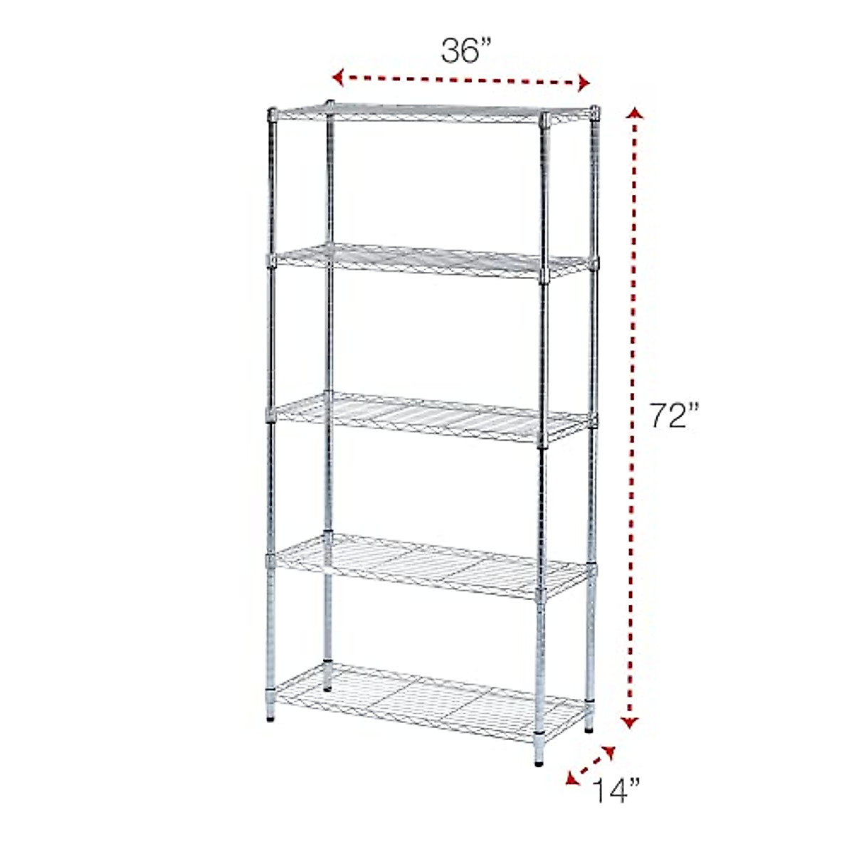 Alera ALESW853614SR Residential Wire Shelving Five-Shelf 36w x 14d x 72h Silver