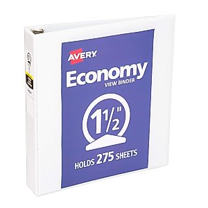 Avery Economy View 3 Ring Binder, 1.5" Round Rings, 1 White Binder (05770)