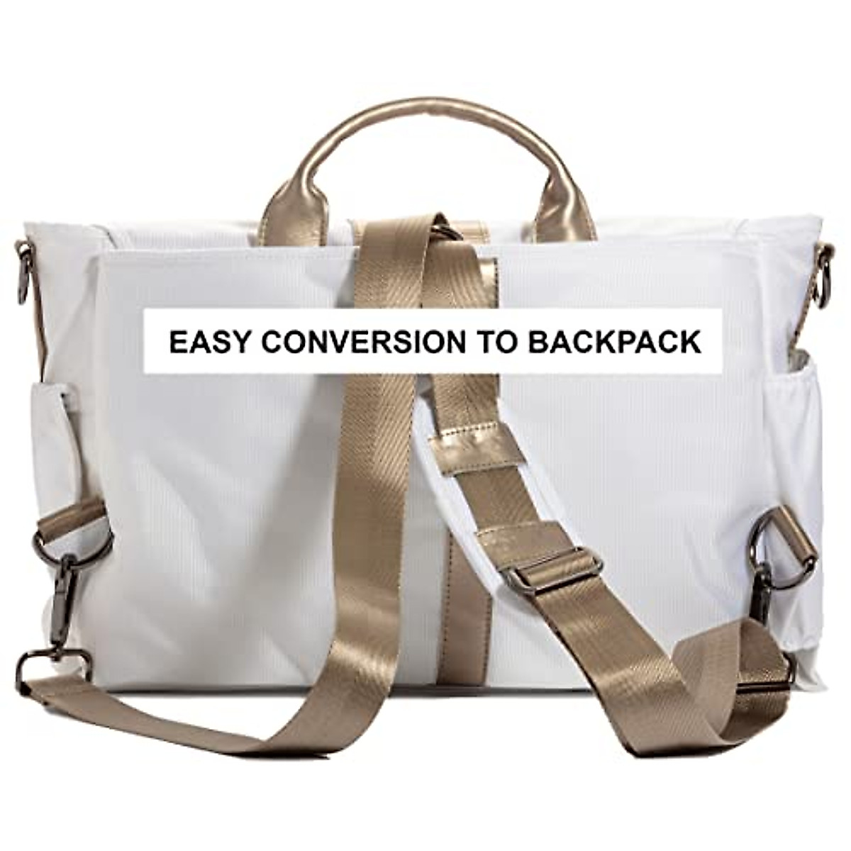 E.C.Knox Diaper Bag Backpack/Tote, with Built-in Baby Wipes Dispenser, Fold-Out Changing Pad, Stroller Hooks, 15 Pockets, Durable Nylon with Zip-Out Washable Canvas Lining, White