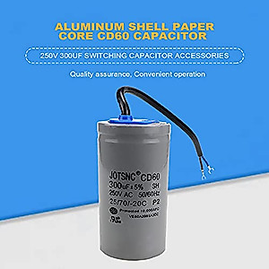 300UF CD60 Motor Start Capacitor with Wire Cable, 250V AC 50/60HZ Cylindrical Capacitor for Motor Start, Washing Machines, Air Conditioners and Water Pumps