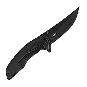 Kershaw Outright Black Pocket Knife, 3 inch 8Cr13MoV Stainless Steel Blade, SpeedSafe Opening, Stainless Steel Handle with PVD Coating, 8320BLK
