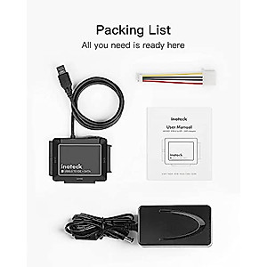 Inateck USB 3.0 to IDE/SATA External Hard Drive Reader Applicable to 2.5"/3.5" HDD/SSD, with 12V/2A Power Supply, SA03001