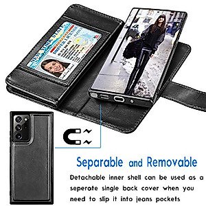 Galaxy Note 20 Ultra Case, Note 20 Ultra 5G Wallet Case, Luxury Cash Credit Card Slots Holder Carrying Flip PU Leather Cover [Detachable Magnetic Hard Case] for Samsung Galaxy Note20 Ultra [Black]